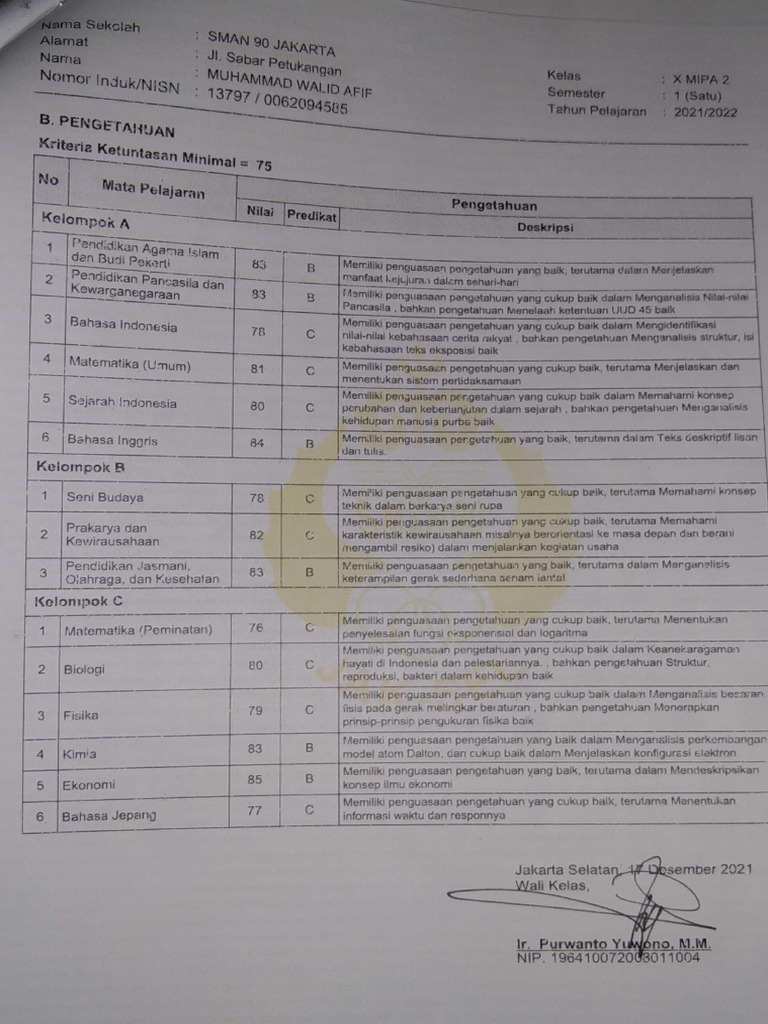 Raport Kelas 10 Sem 1 | PDF