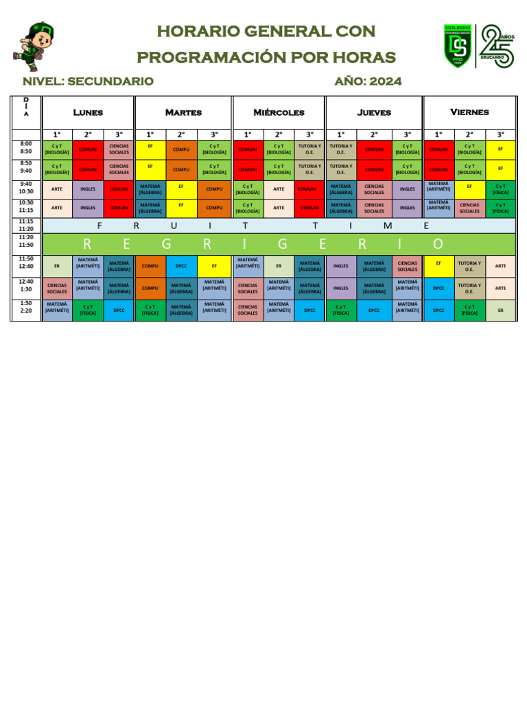 HORARIO 1°, 2° y 3° SEC. DS 2024 | PDF