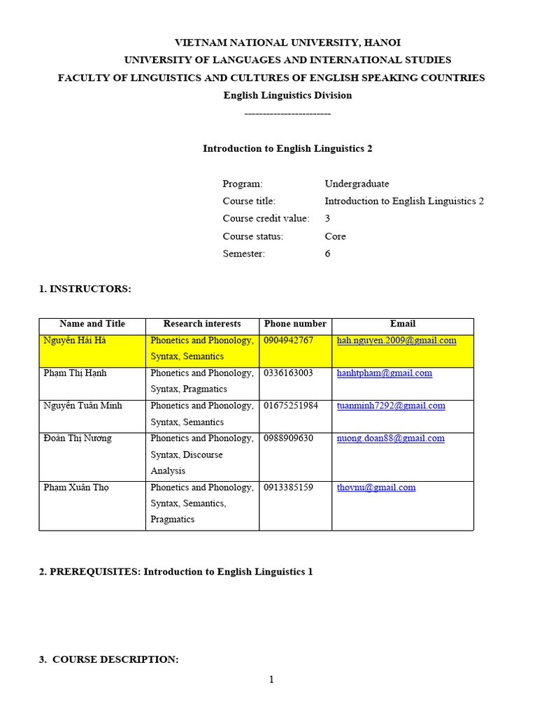 INTRO 2 Syllabus 2023 | PDF | Linguistics | Phonology