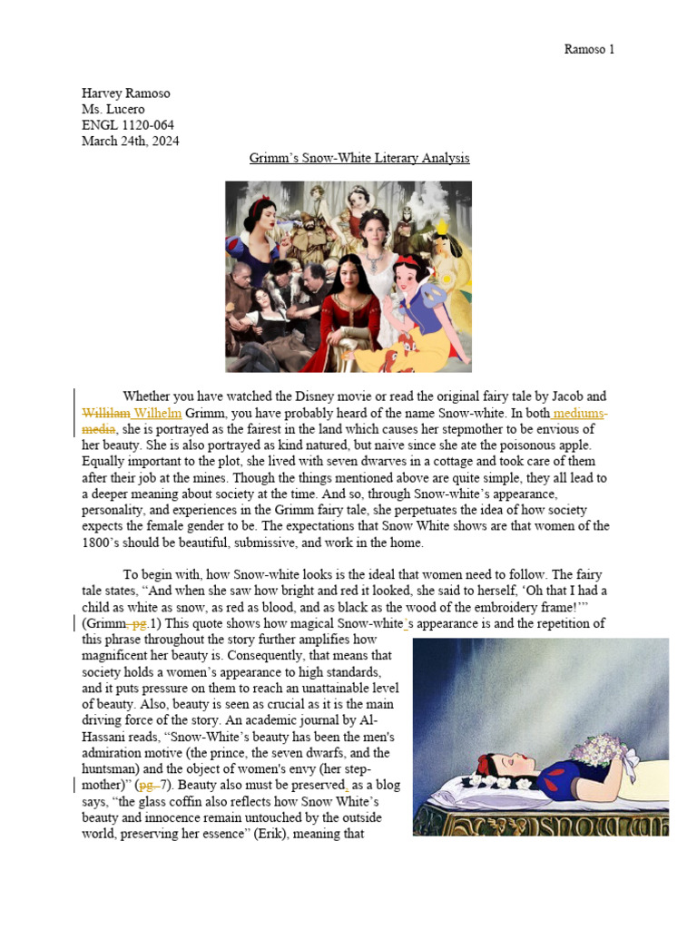 Harvey Ramoso - Literary Analysis Revised | PDF | Snow White | Fairy Tales