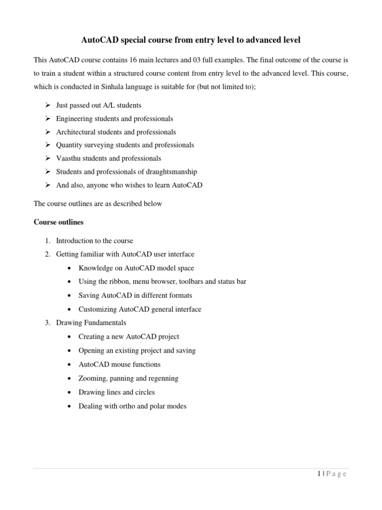 AutoCAD Special Course From Entry Level To Advanced Level | PDF | Auto Cad | Geometry