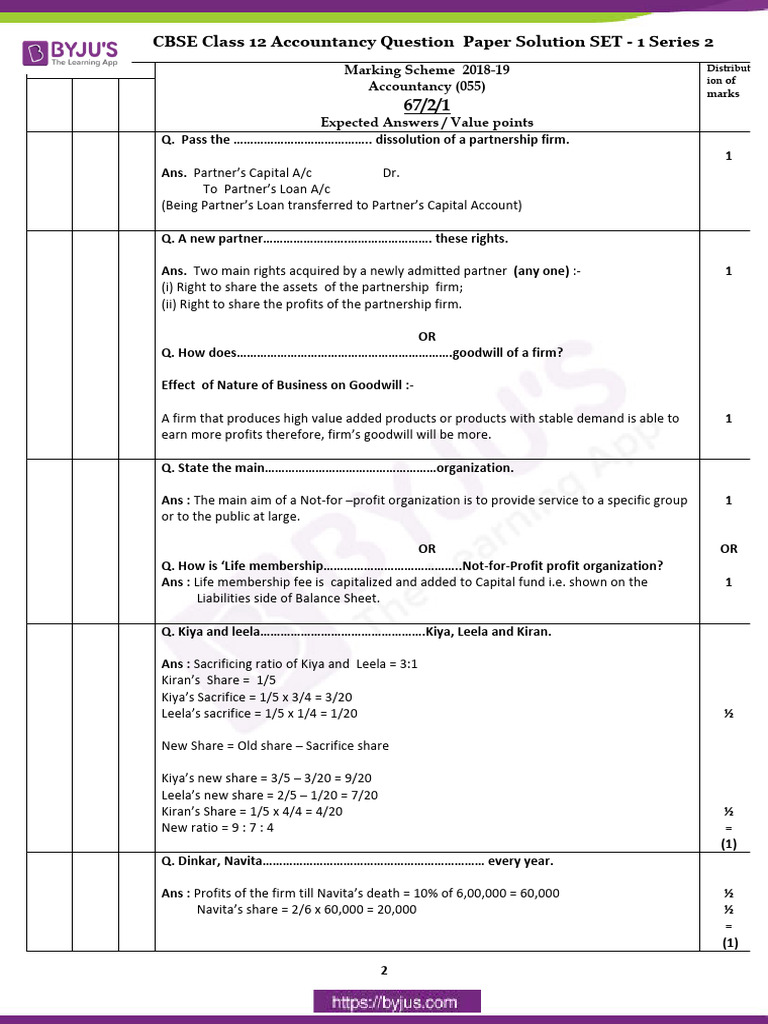 CBSE Class 12 Accountancy Question Paper Solution SET 1 Series 2 | PDF ...