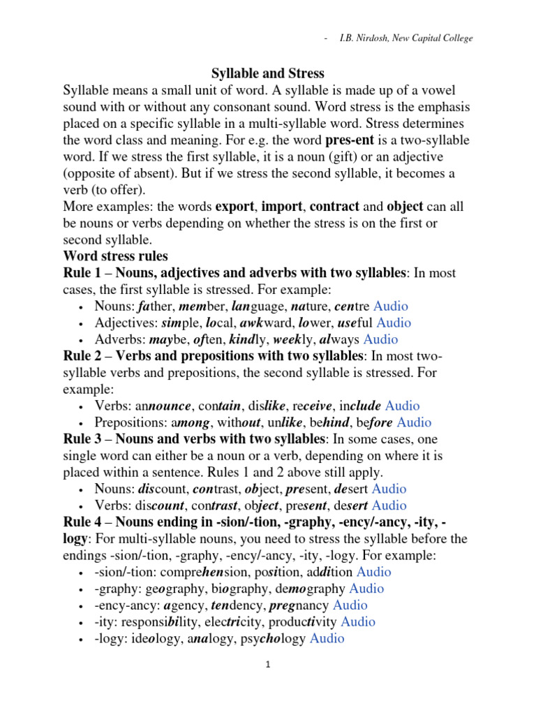 Syllable and Stress | PDF | Stress (Linguistics) | Word