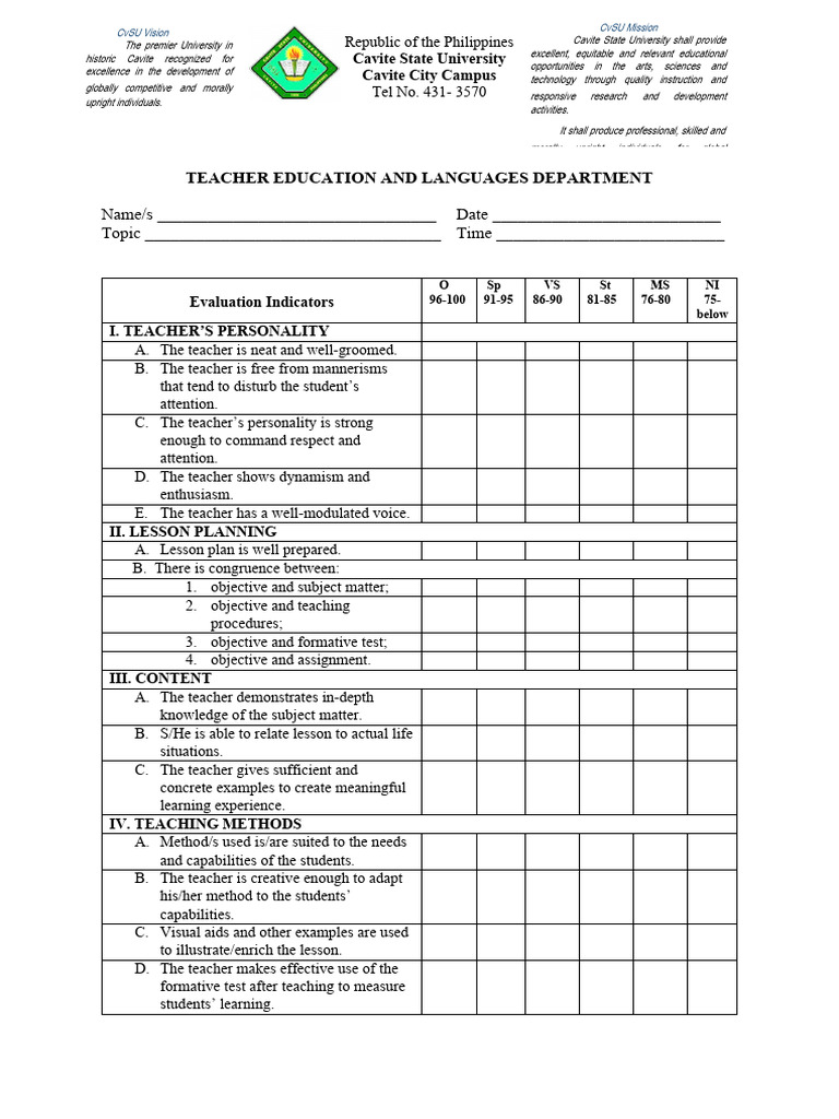 Teaching Demo Evaluation Form | PDF | Teachers | Learning