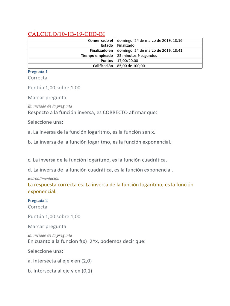 Calculo Prueba 1 | Descargar gratis PDF | Función (Matemáticas) | Logaritmo