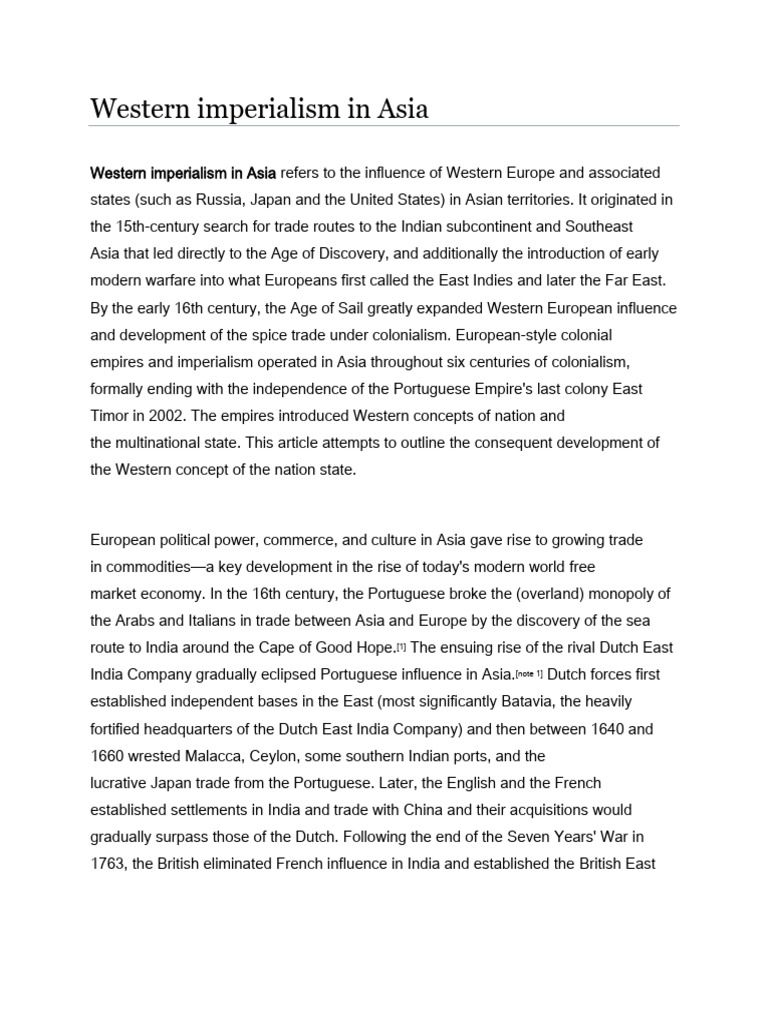 Western Imperialism in Asia | PDF | British Empire | Asia