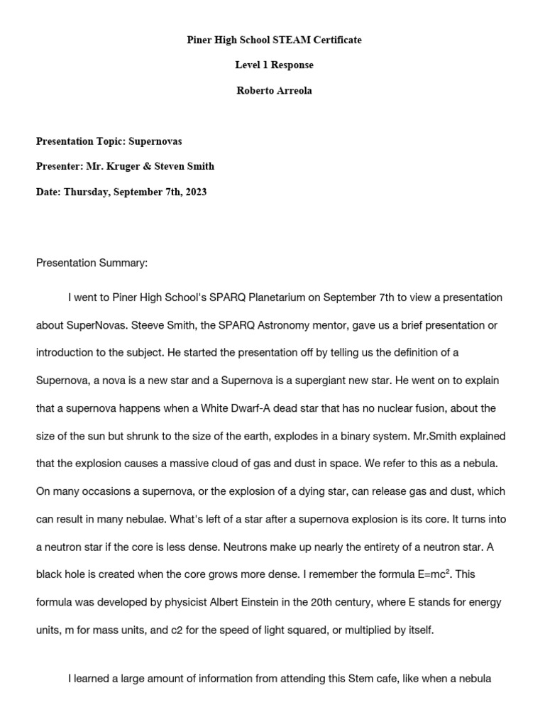 Stem Write-Up - Roberto Arreola | PDF | Stars | Supernova