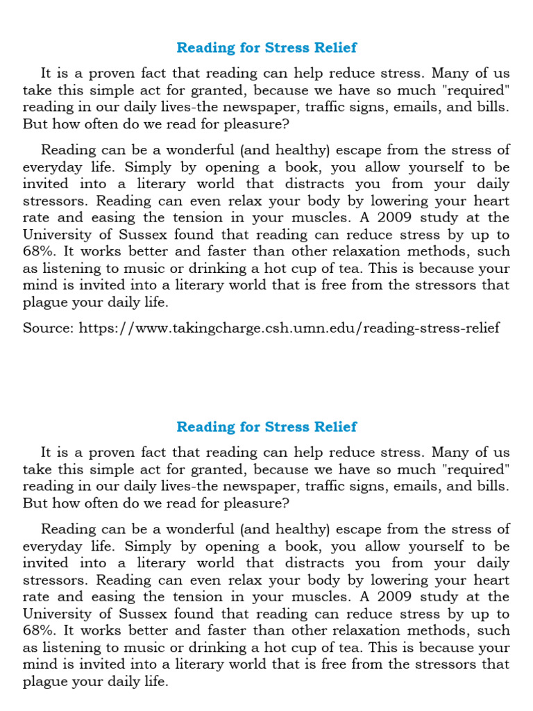 Mental Health - Reading For Stress Relief | PDF