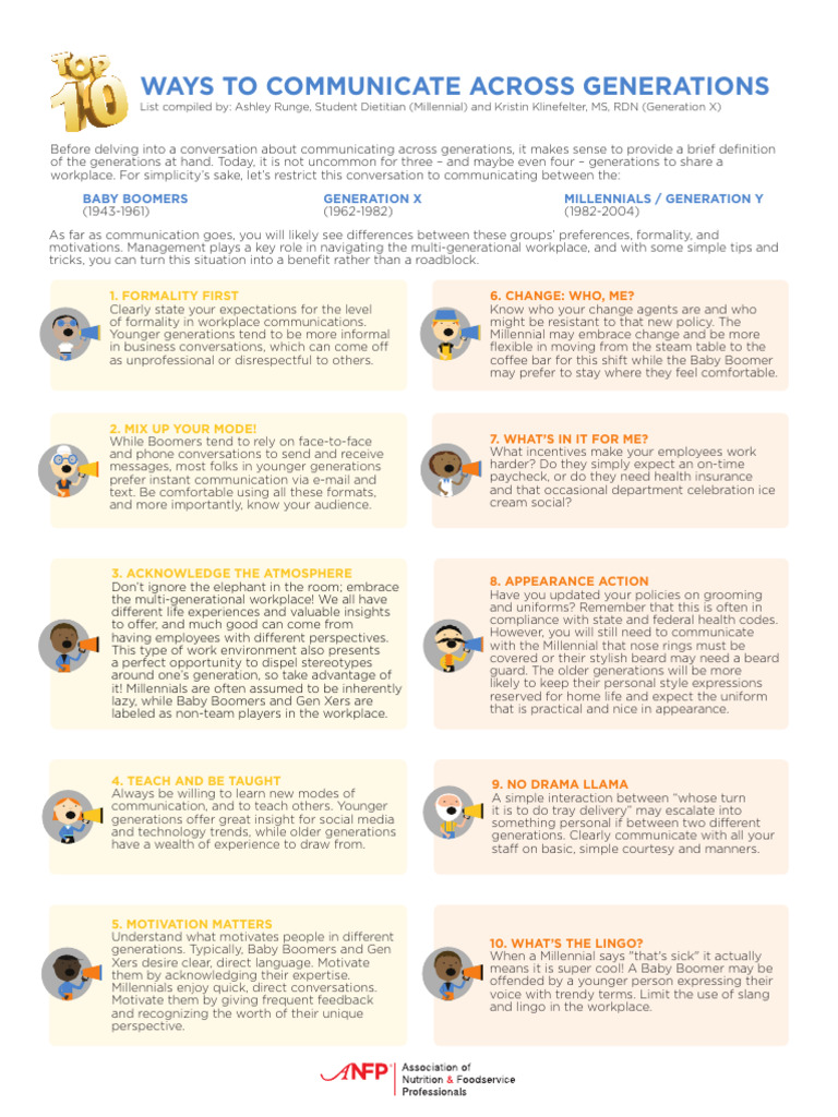 Top 10 Ways To Communicate Across Generations | PDF | Millennials | Communication