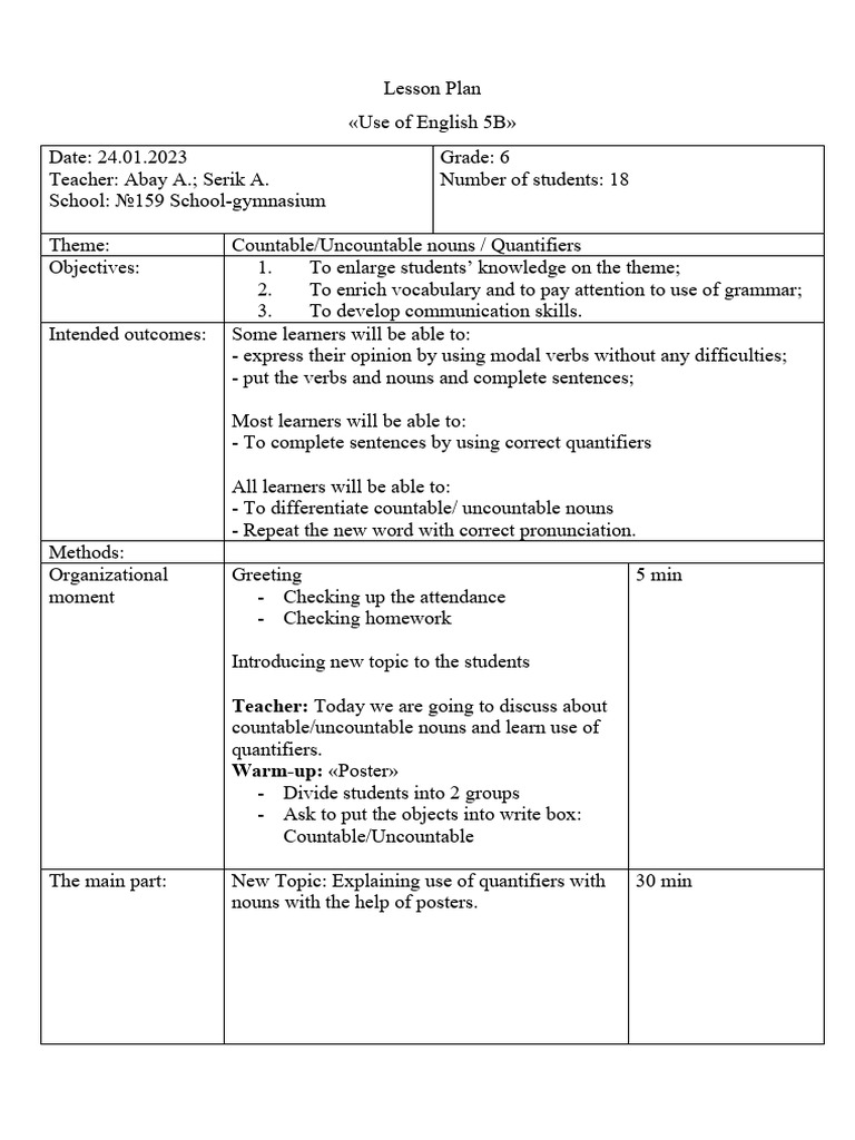 Lesson Plan 6 Ә | PDF | Learning | Noun