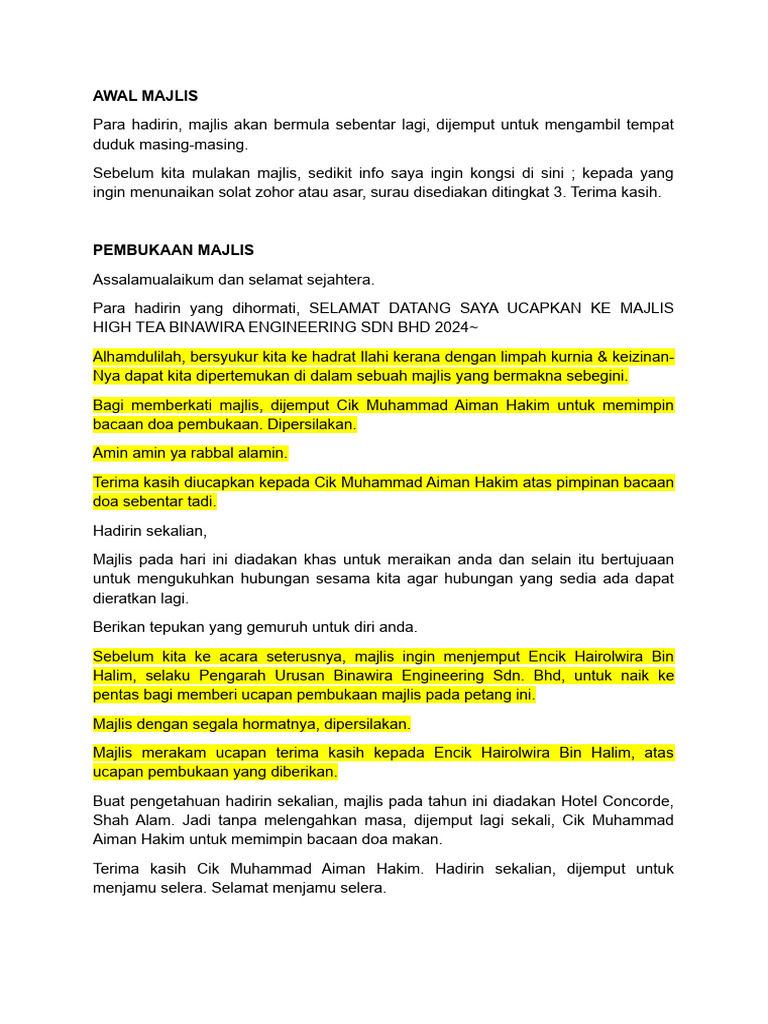 Majlis High Tea Binawira Engineering 2024 | PDF