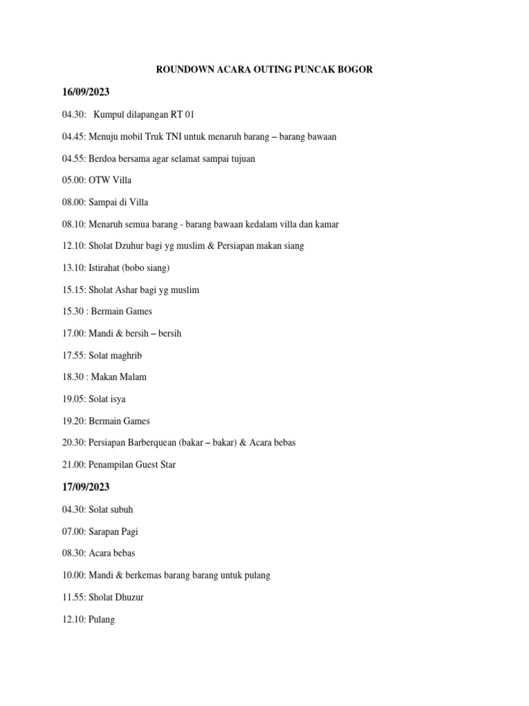 Rencana Outing Puncak Bogor 2023 | PDF