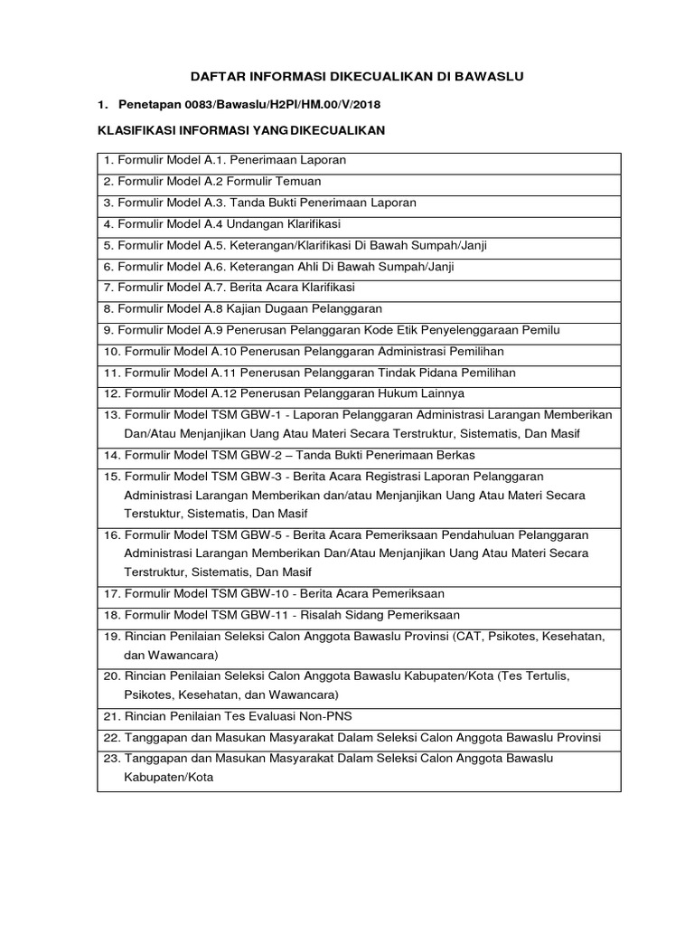 Informasi Dikecualikan Bawaslu | PDF