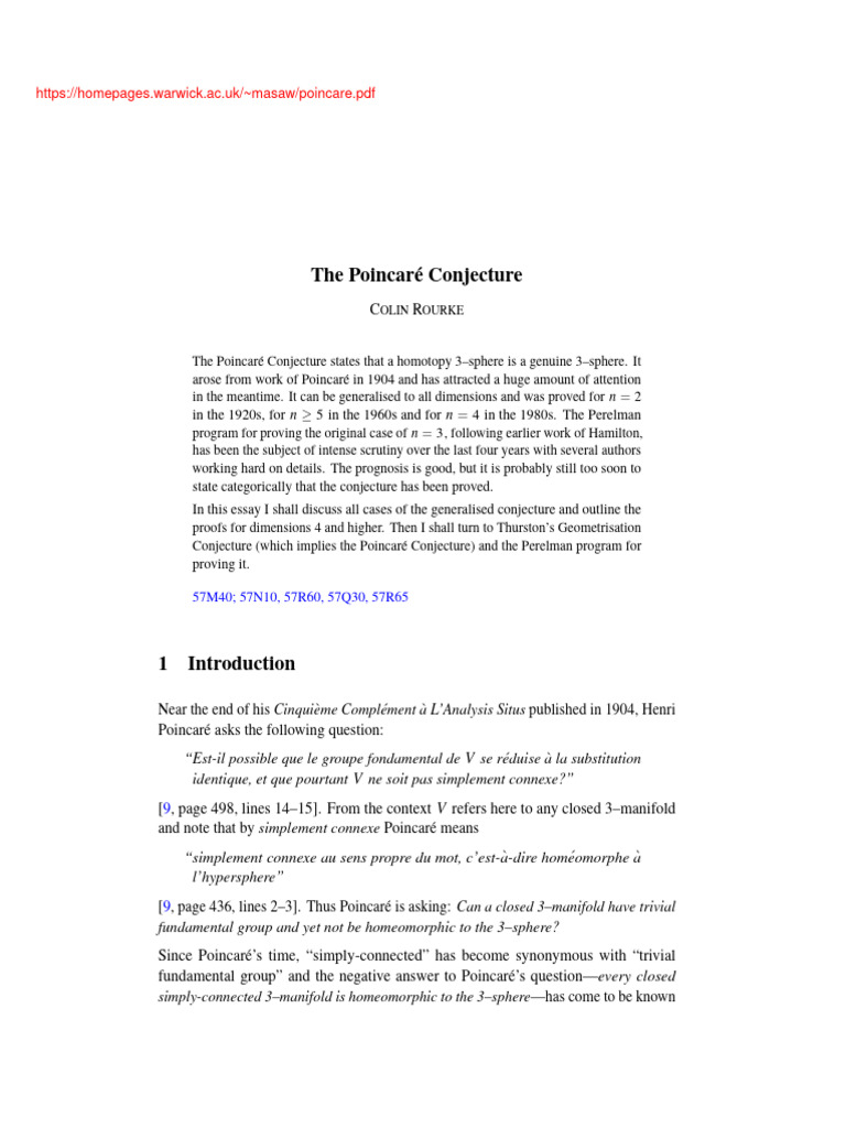 Understanding the Poincaré Conjecture | PDF | Manifold | Geometry