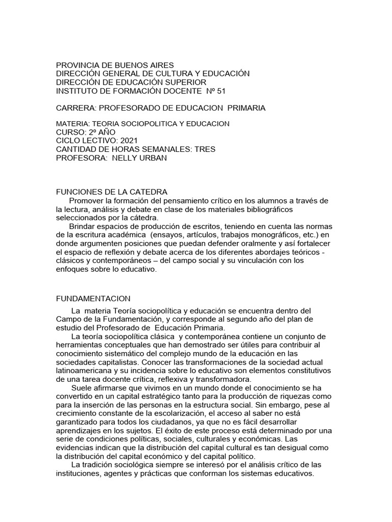 PROGRAMA 21 TEORIA SOCIOPOLITICA Y EDUCACIN Primaria | PDF | Evaluación | Maestros