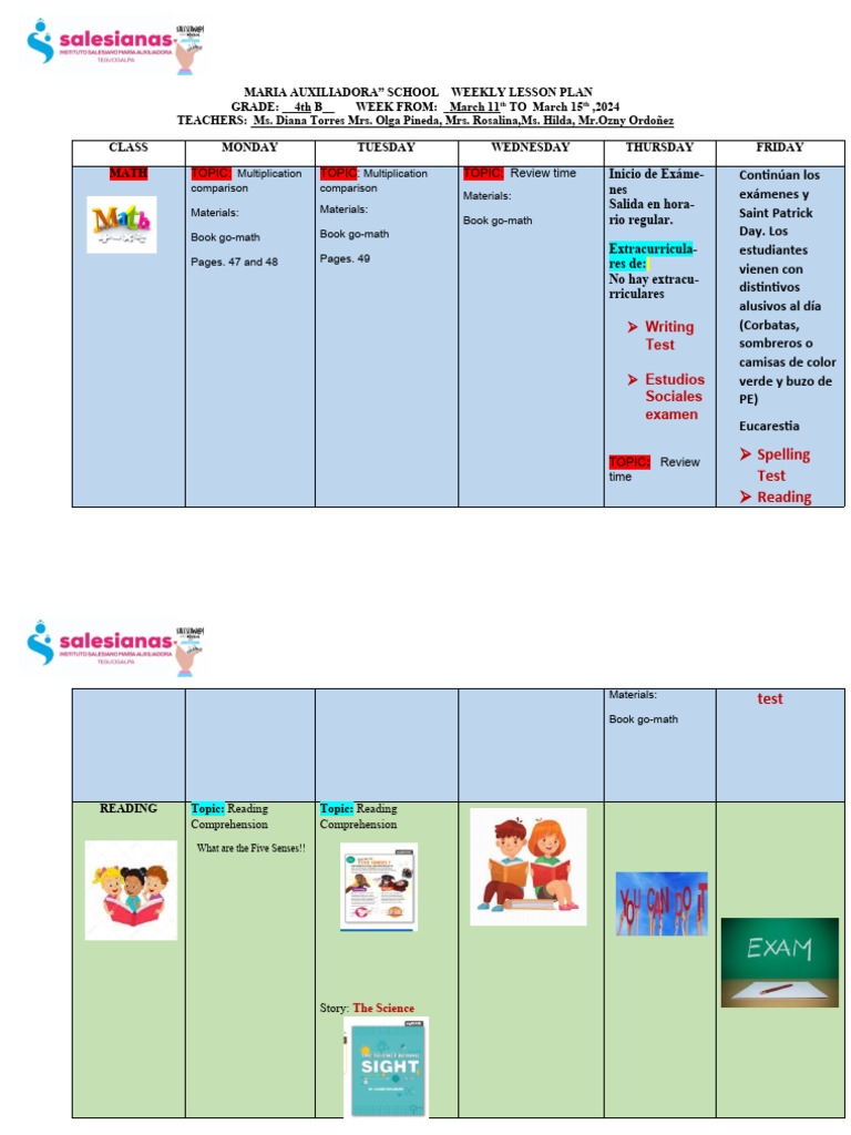 4th gradeweeklyplanWeekMarch11toMarch1520242-1709960063664 | PDF | Pedagogy | Behavior Modification