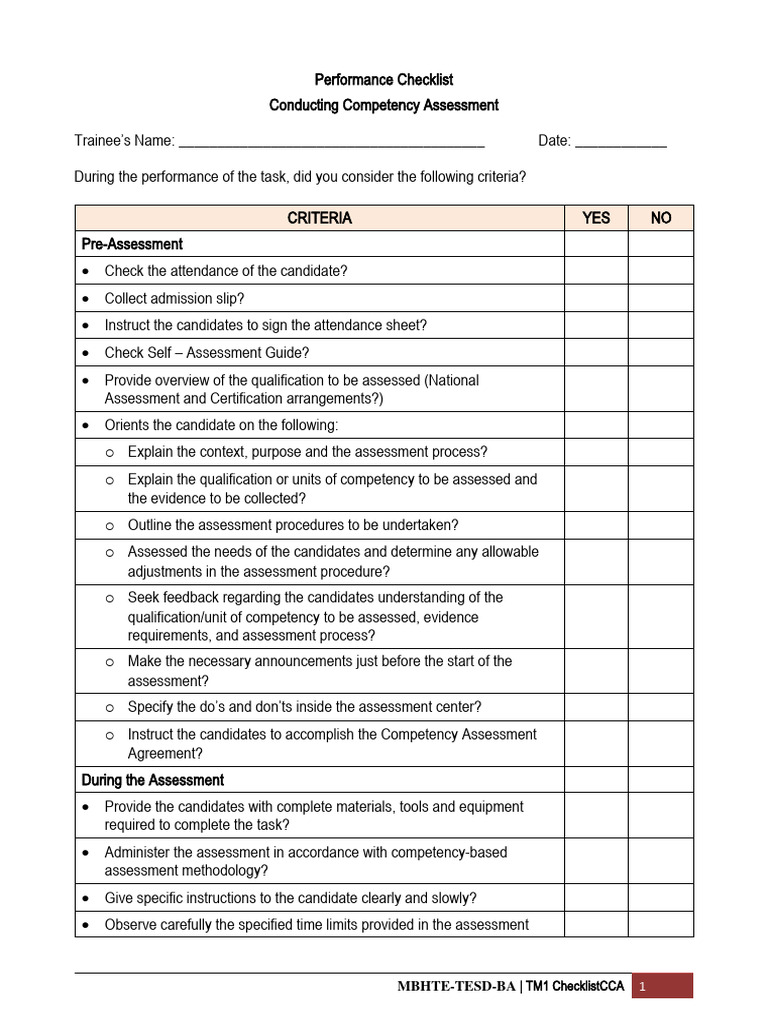 CCA Checklilsts For RLSI | PDF