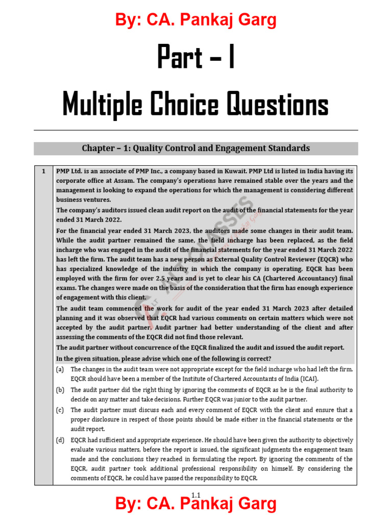 CA Final Audit MCQs | PDF | Audit | Auditor's Report