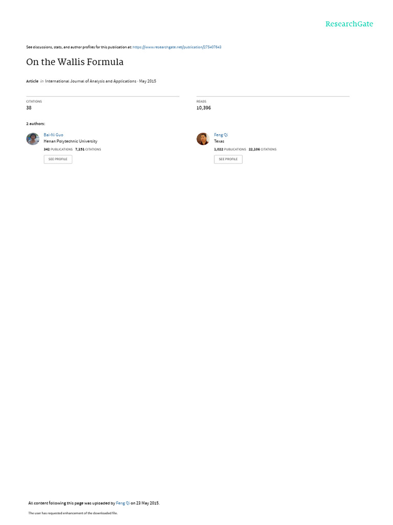 Wallis Ratio Sum | PDF | Pi | Trigonometric Functions