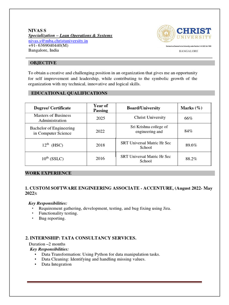 Nivas Resume For SIP | PDF | Engineering | Software