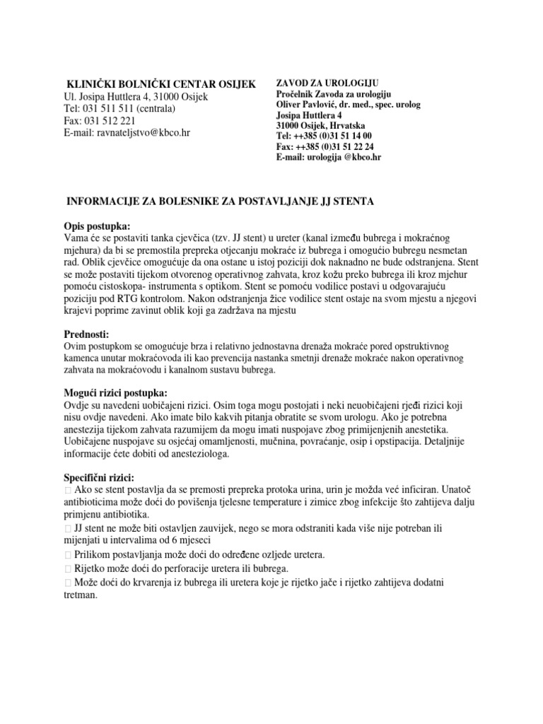 Postavljanje JJ Stenta Poliklinika | PDF
