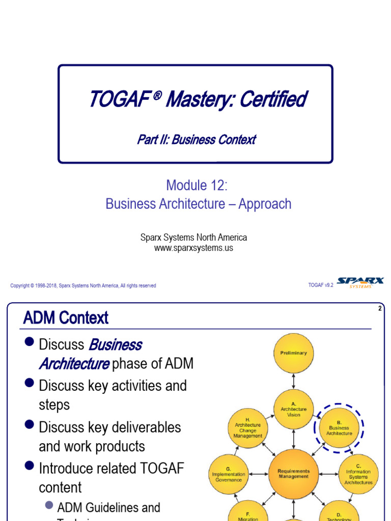 12 BusArch Approach TOGAF9 Cert v2 0 | PDF | Business | Enterprise Architecture