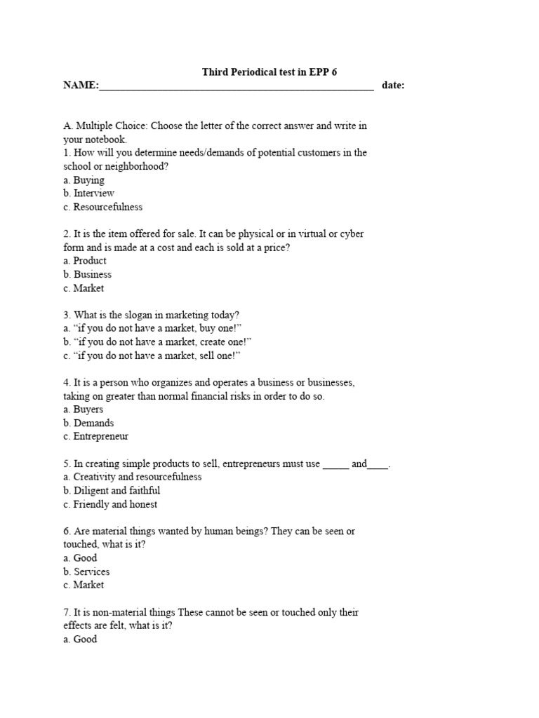 EPP 6 Third Quarter Exam Guide | PDF | Blog | Wikipedia