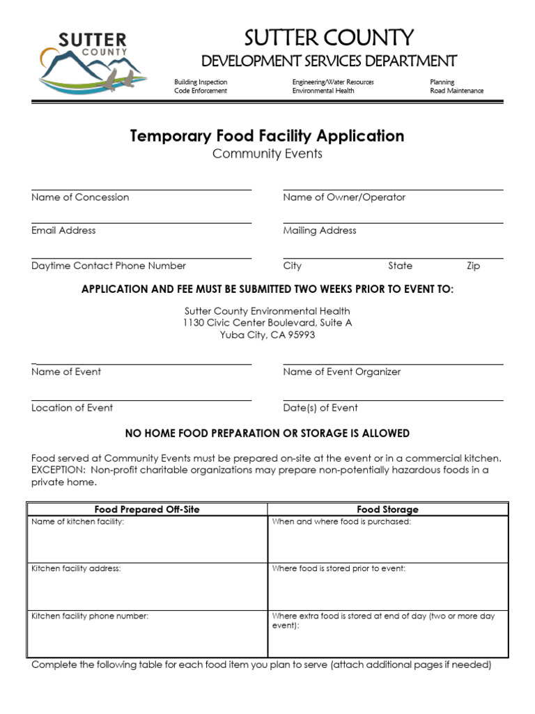 Temporary Food Facility Ap | PDF | Kitchen | Hand Washing