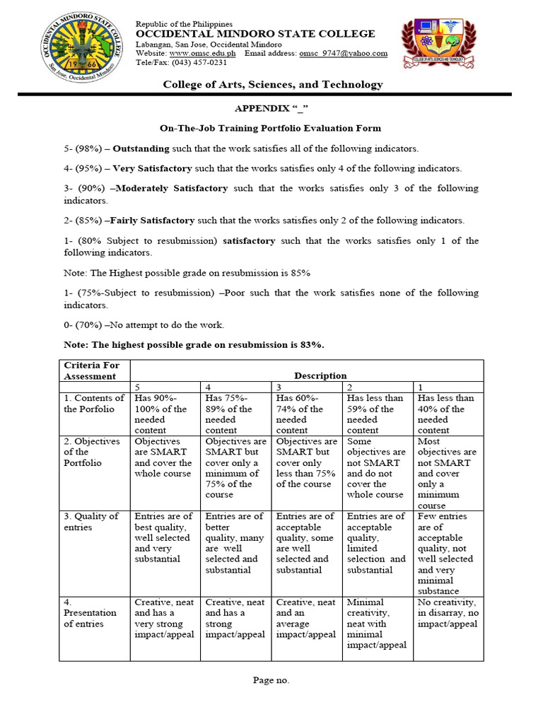 OJT Portfolio Evaluation Criteria Guide | PDF