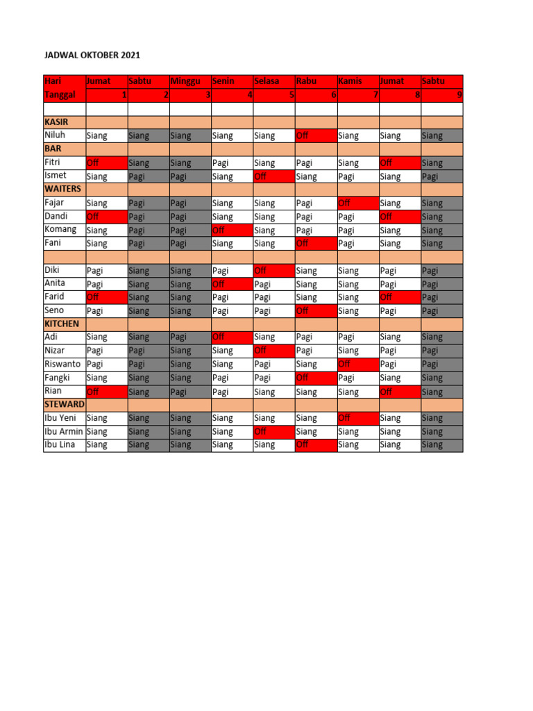 Jadwal Oktober | PDF