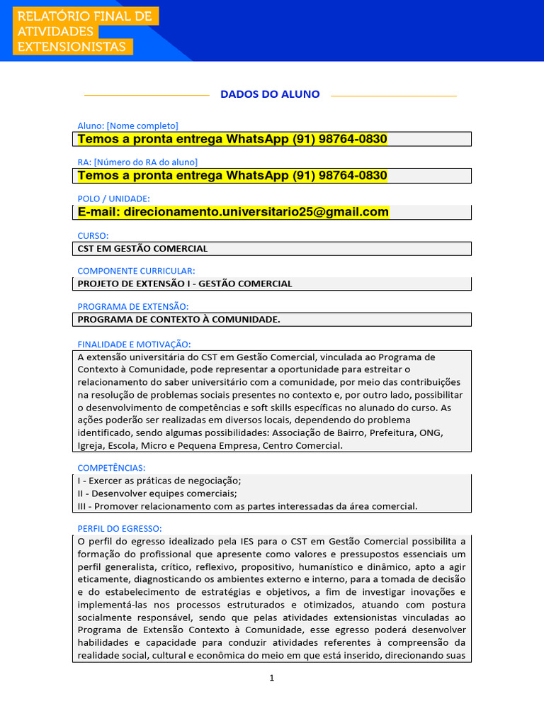 Projeto de Extensão I - Gestão Comercial | PDF | Gestão de recursos humanos | Aprendizado