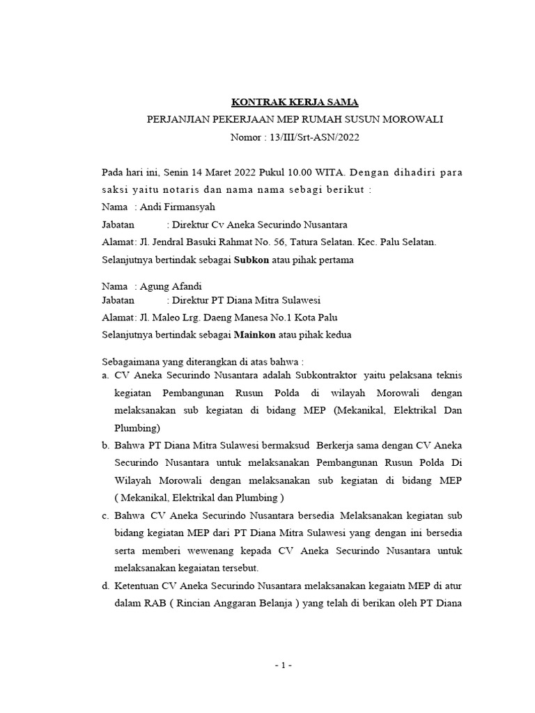 Kontrak Perjanjian Akta Notaris | PDF