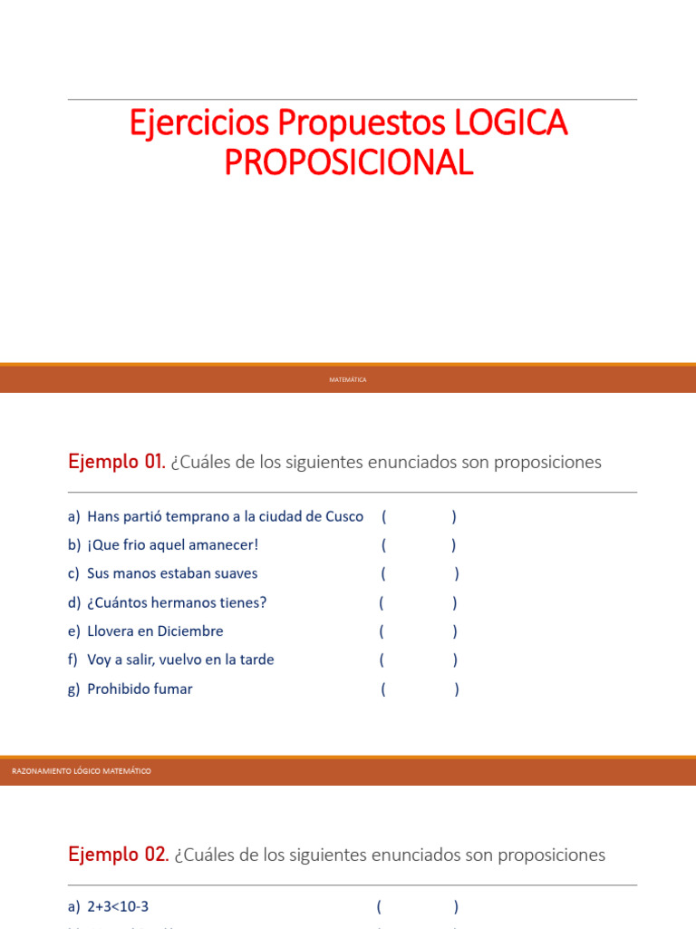 D - 01 Lógica de Proposiciones - Ejercicios Propuestos | PDF | Proposición | Lógica