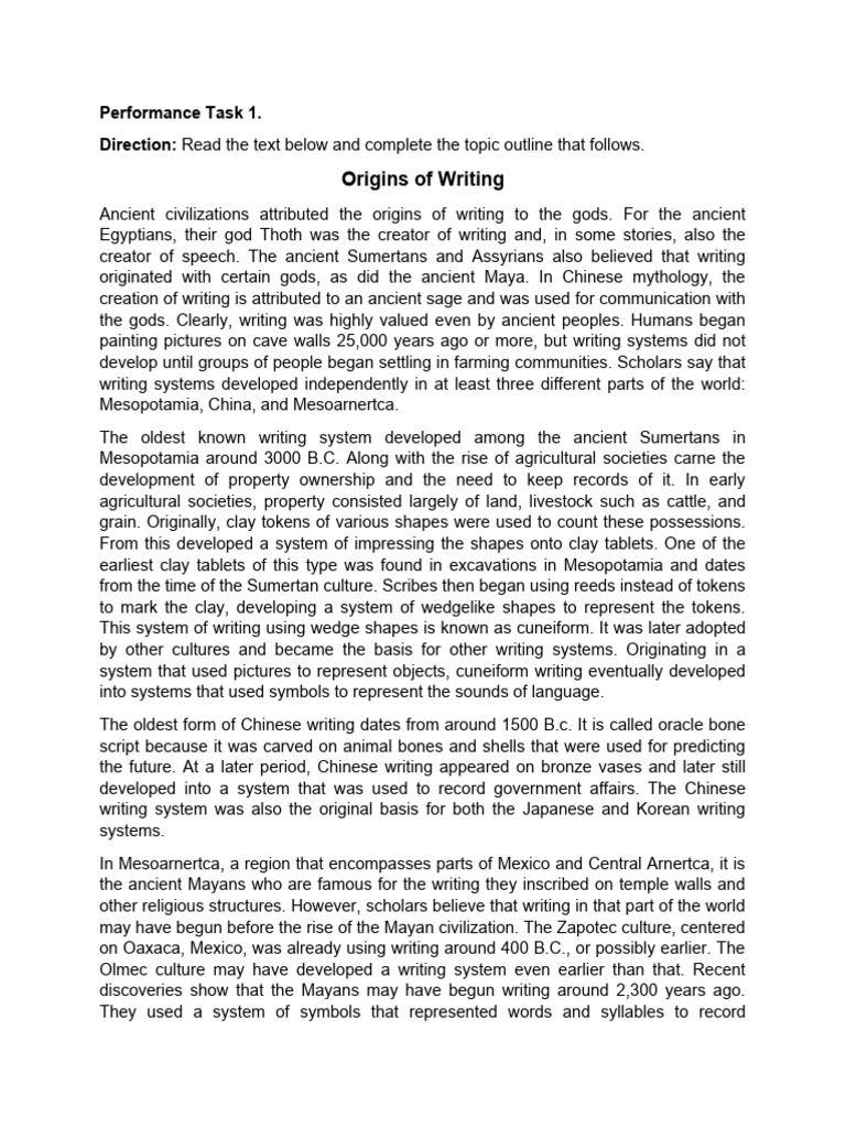 g11 Perfomance Task 1 | PDF | Writing | Cuneiform