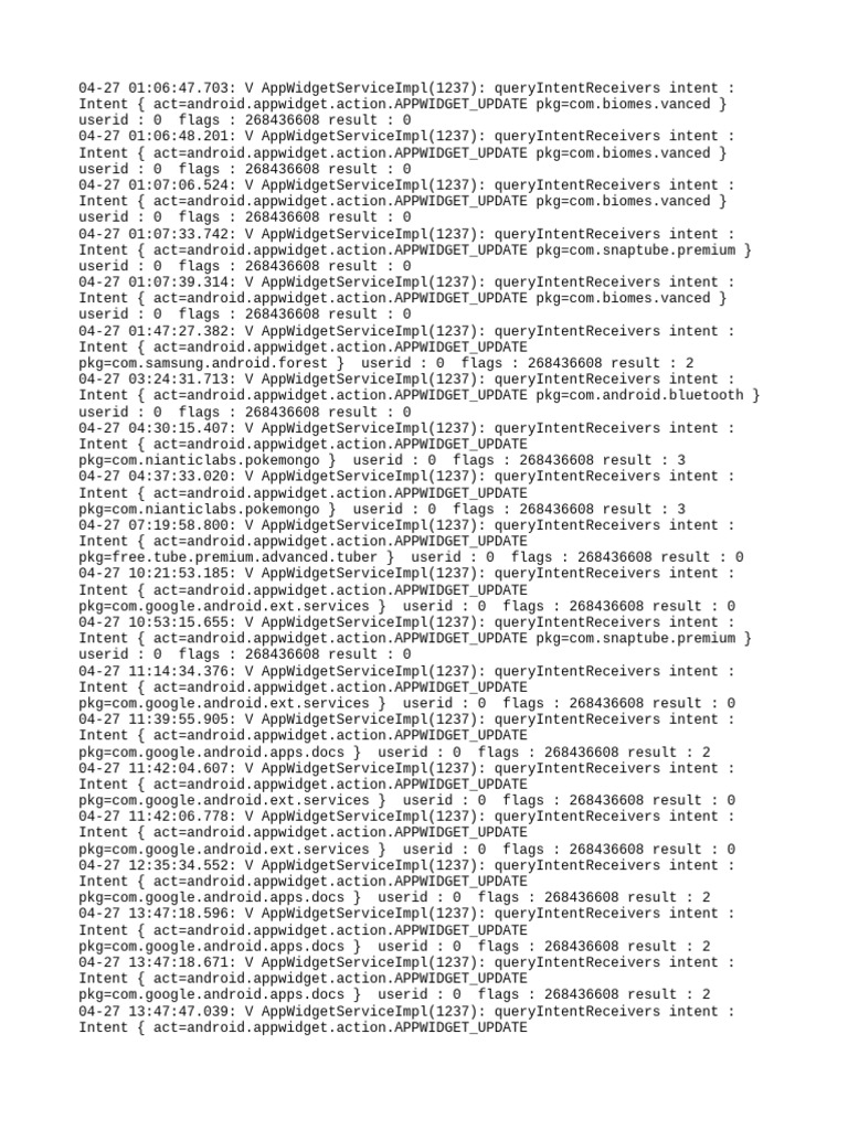 Appwidget History Log0 | PDF | Smart Devices | System Software