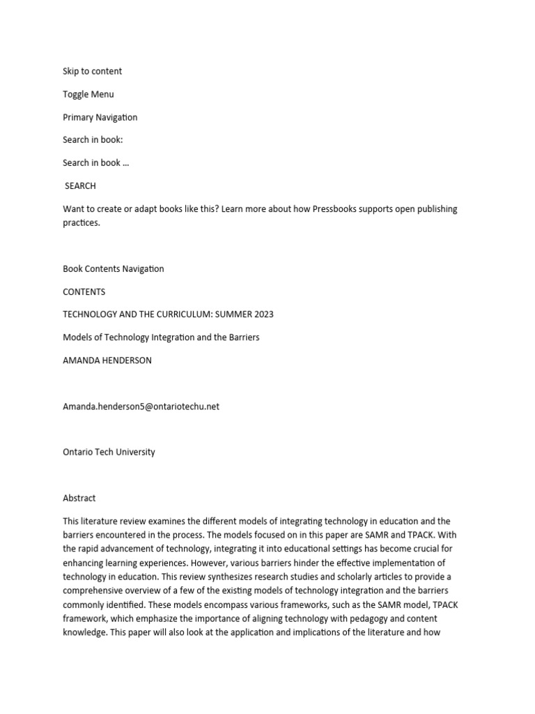 Technology Integration Models & Barriers | PDF | Teachers | Pedagogy