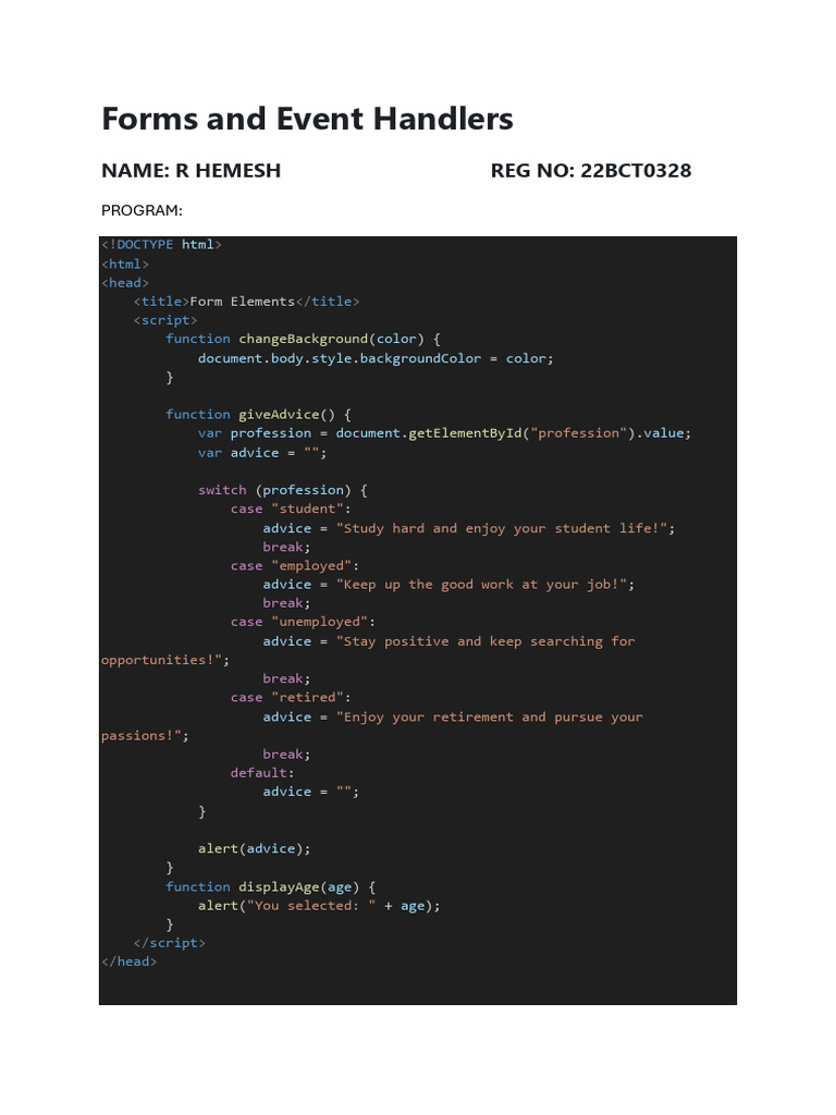 Forms and Event Handlers | PDF | Artistic Techniques | Cascading Style ...