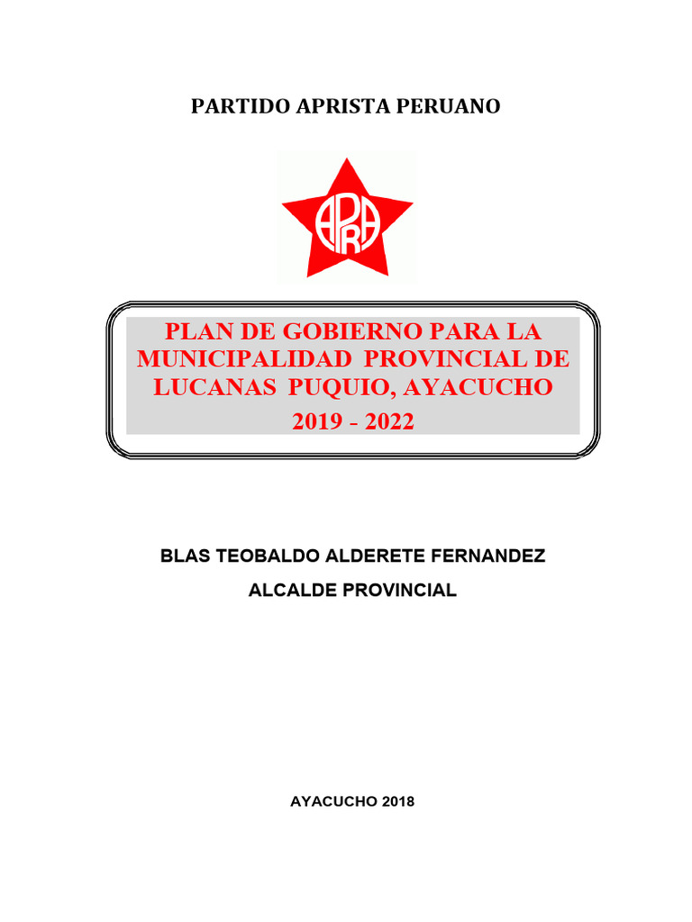 Plan de Gobierno Lucanas 2019-2022 | PDF