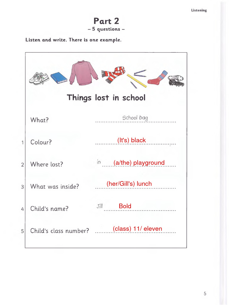 Movers 8-9 Listening Part 2&4 - KEY | PDF
