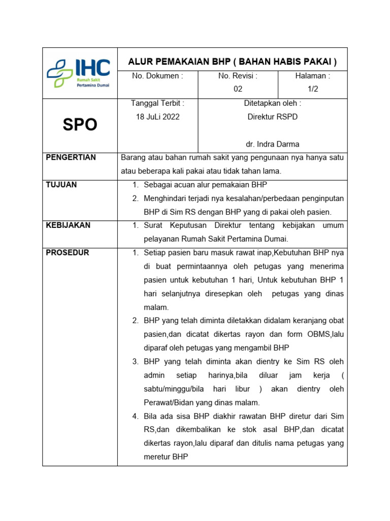 Spo Alur Pemakaian BHP | PDF