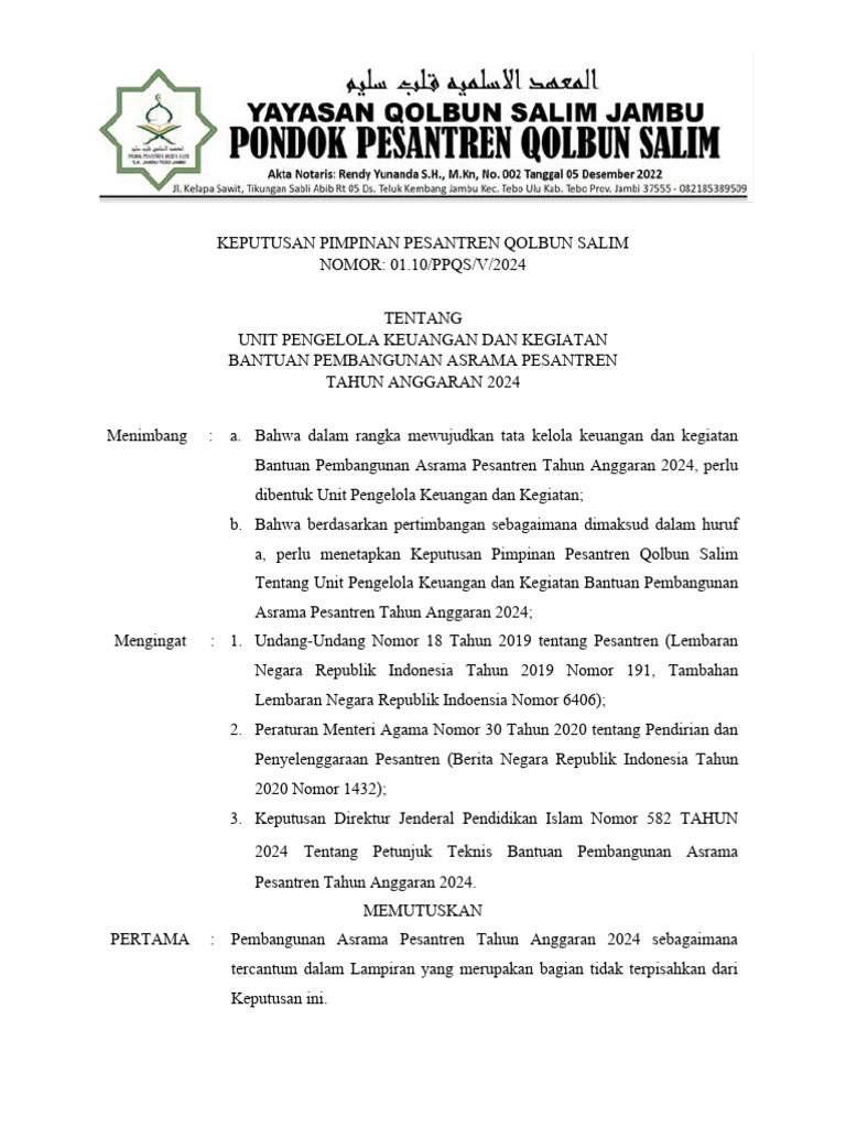 Surat Keputusan Tentang UPK2B | PDF
