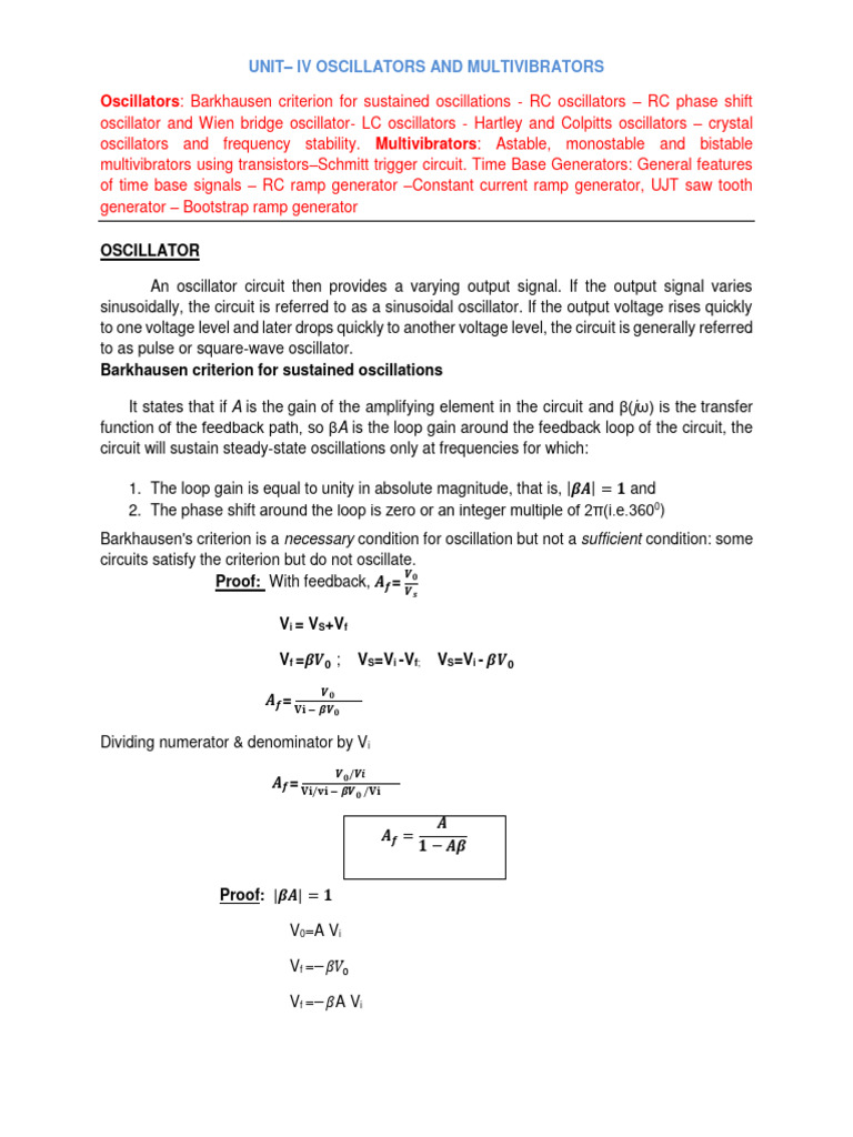 AEC 4th Unit | PDF | Electronic Oscillator | Resonance
