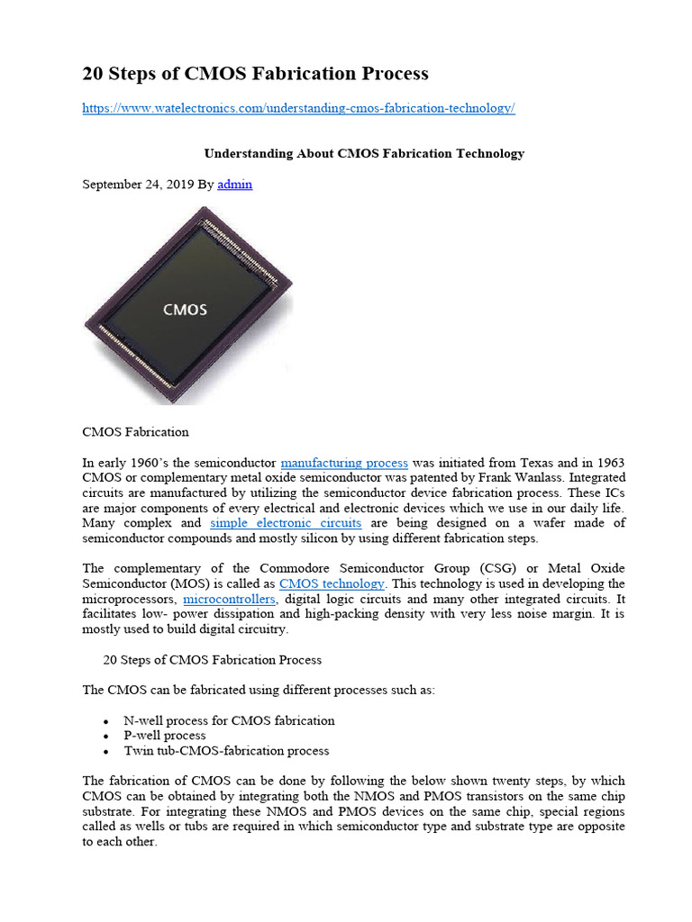 CMOS Fabrication Process Overview | PDF | Cmos | Mosfet