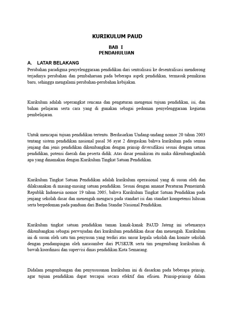 Contoh Kurikulum TK 2018 | PDF