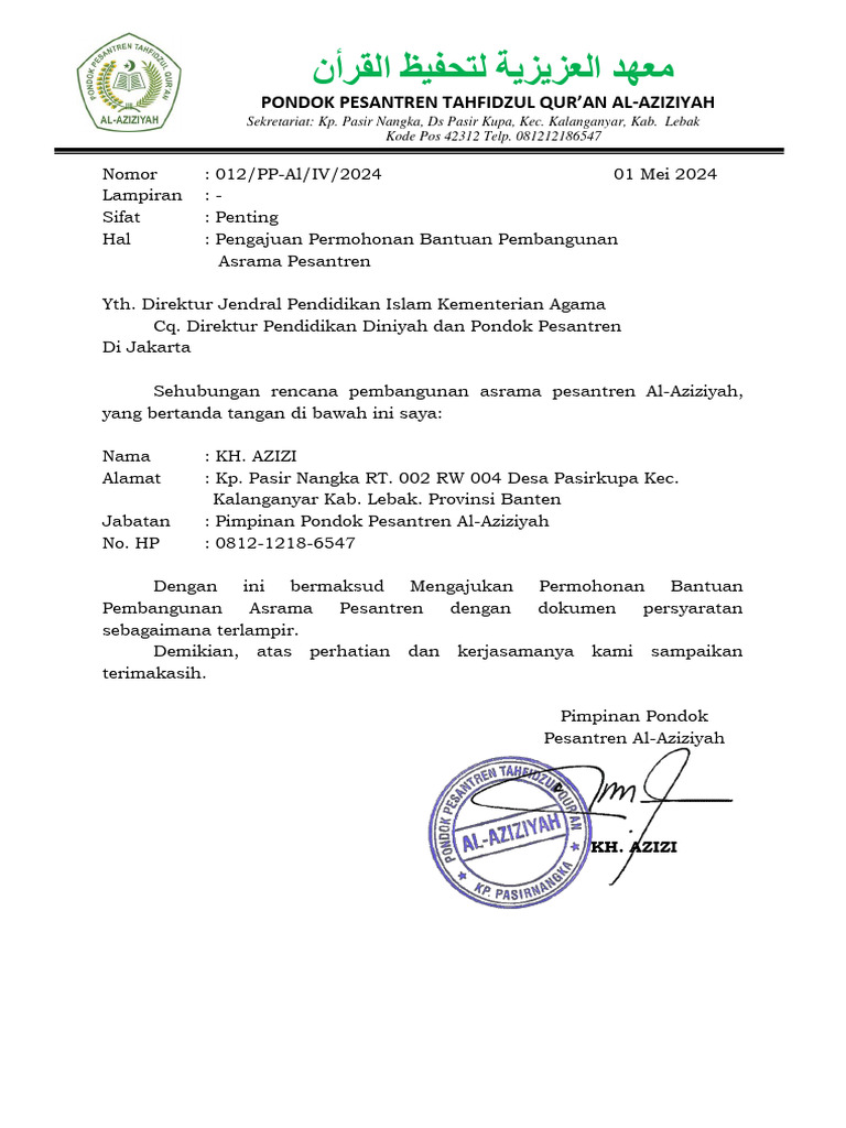 Surat Permohonan Pembangunan Asrama 2024 | PDF