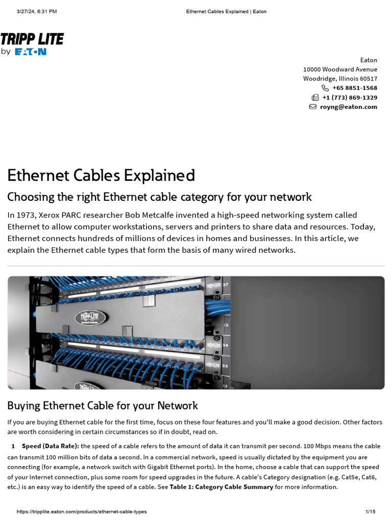 Ethernet Cables Explained - Eaton | PDF | Electrical Connector ...