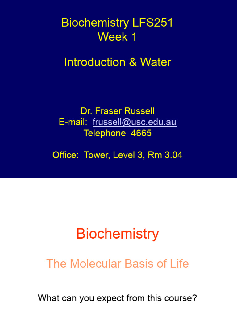 Biochemistry LFS251: Week 1 Overview | PDF | Chemical Bond | Chloride