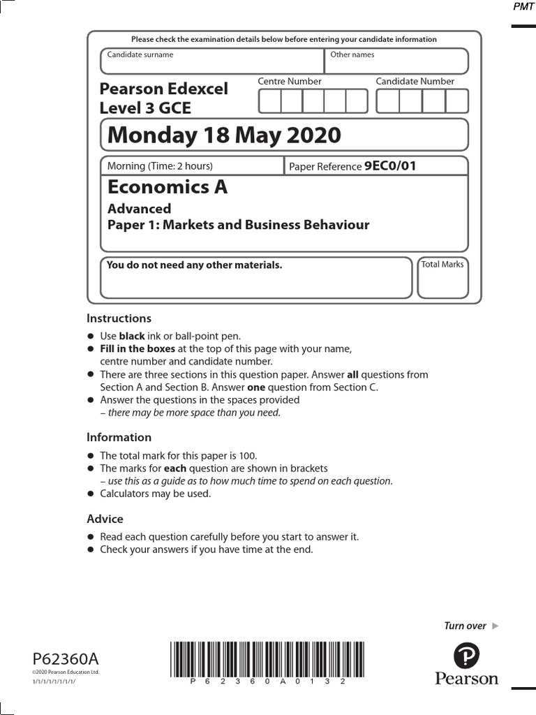 June 2020 QP - Paper 1 Edexcel (A) Economics A-Level | PDF | Economic ...