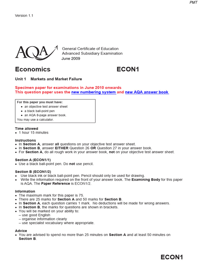 AQA ECON1 Markets Exam Paper | PDF | Demand | Elasticity (Economics)