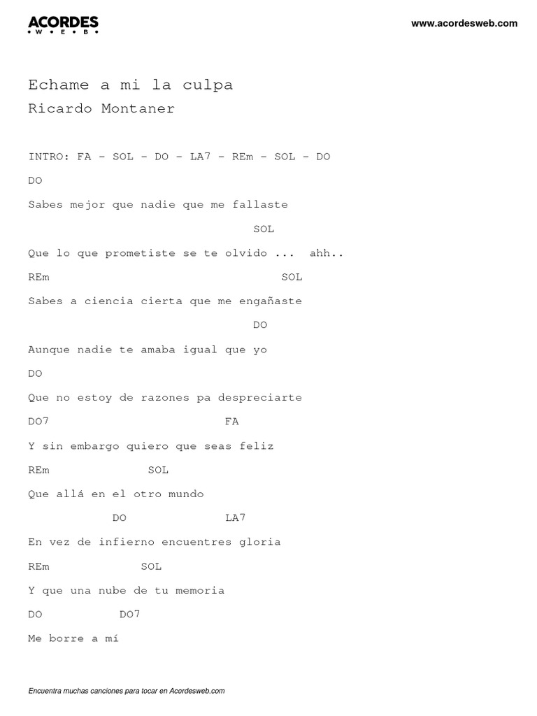 Letras y acordes de "Échame a mi la culpa" | PDF